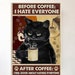 Black Cat Before Coffee I Hate Everyone Funny Tin Signs / Bathroom Wall ...
