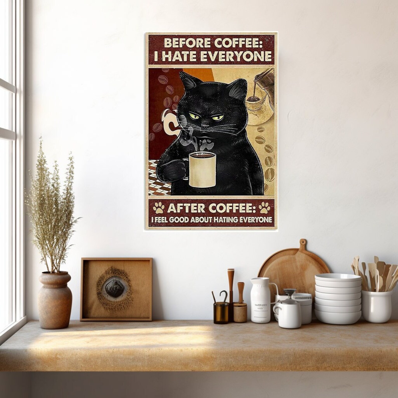 Black Cat Before Coffee I Hate Everyone Funny Tin Signs / Bathroom Wall ...