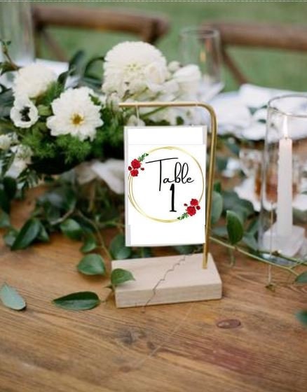 Red Rose and Gold Table Number Cards - Etsy