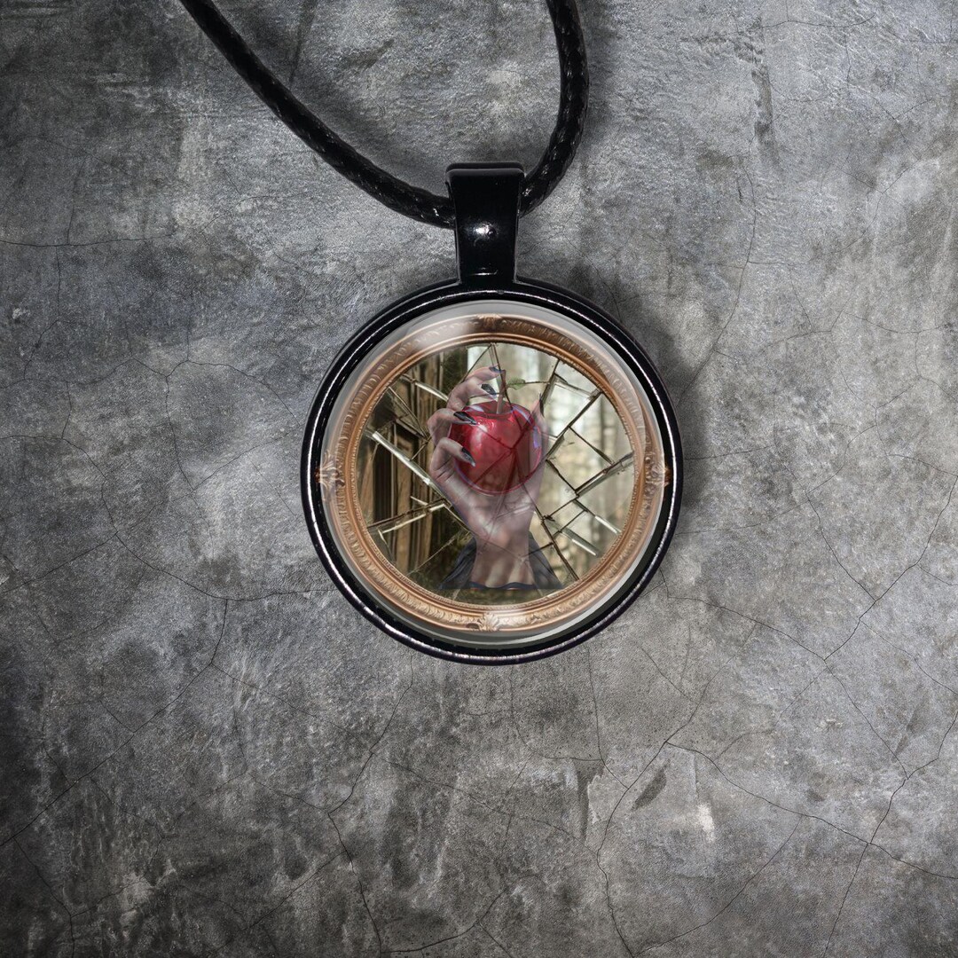 Evil Queen Poison Apple Pendant Necklace, Shattered Mirror, Snow White ...