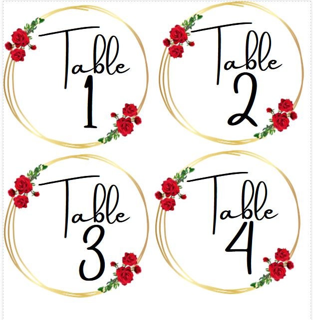 Red Rose and Gold Table Number Cards - Etsy
