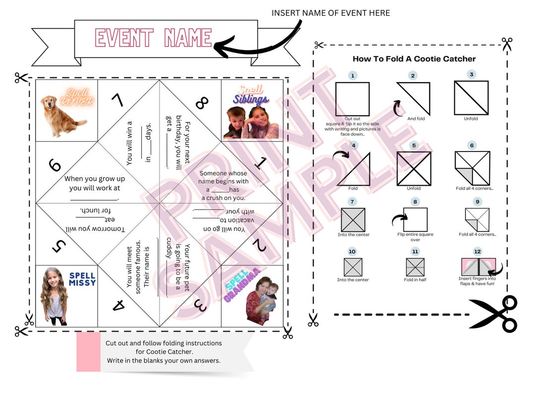 Cootie Catcher Game, Personalized Gift, Activity for Kids, Kids Craft ...
