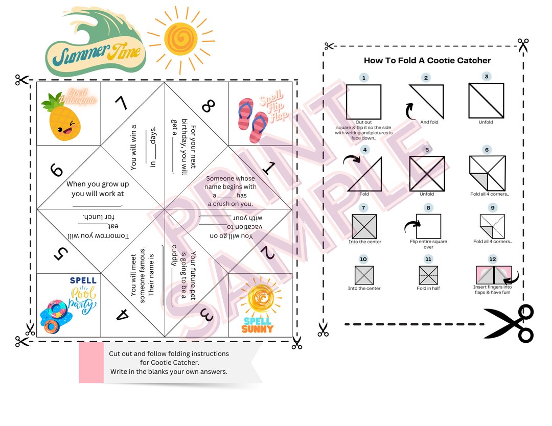 Cootie Catcher, Summer Activity for Kids, Summer Game Printable ...