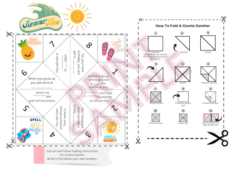 Cootie Catcher, Summer Activity for Kids, Summer Game Printable ...