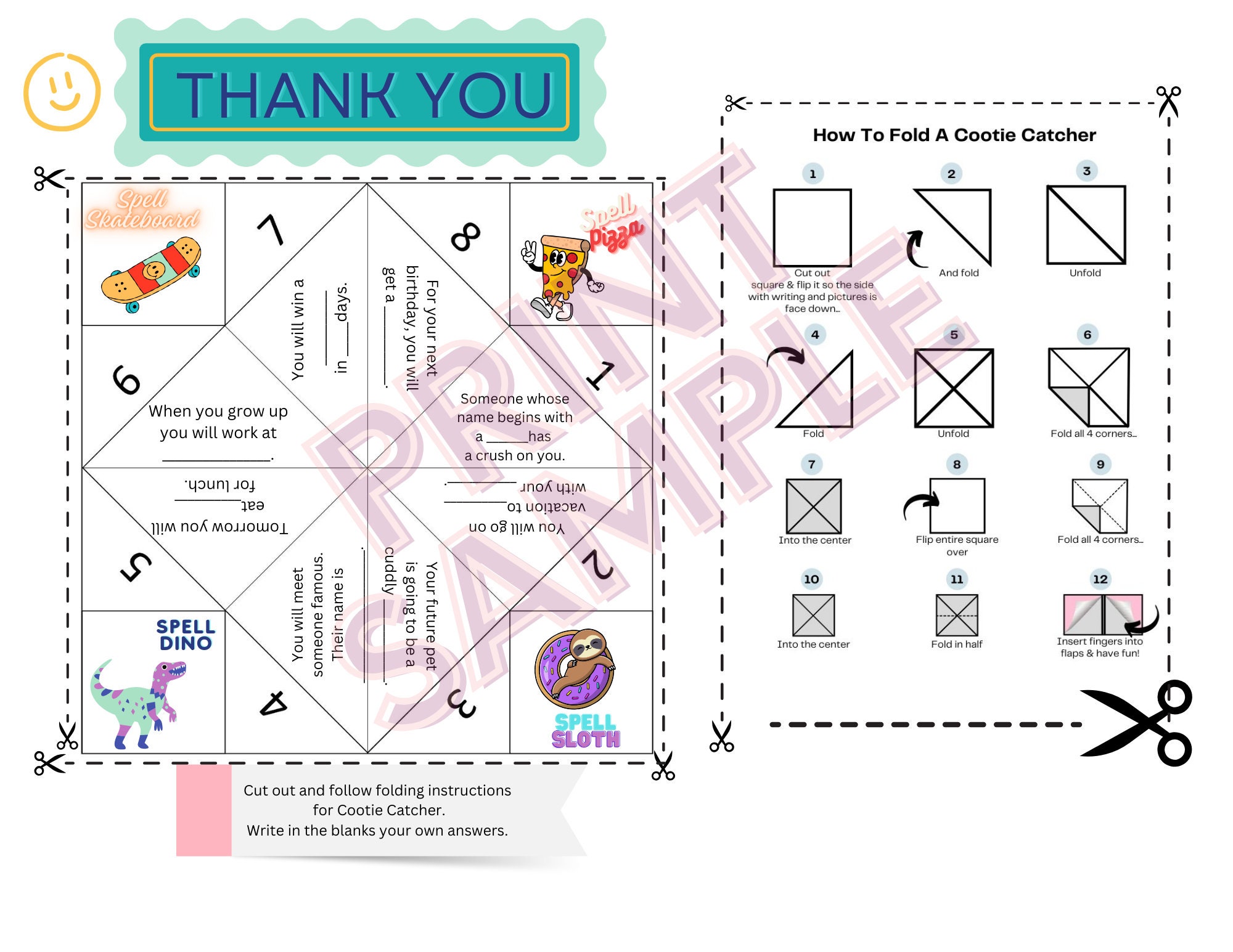 Birthday Activity for Kids, Cootie Catcher, Kids Craft, Birthday Game ...