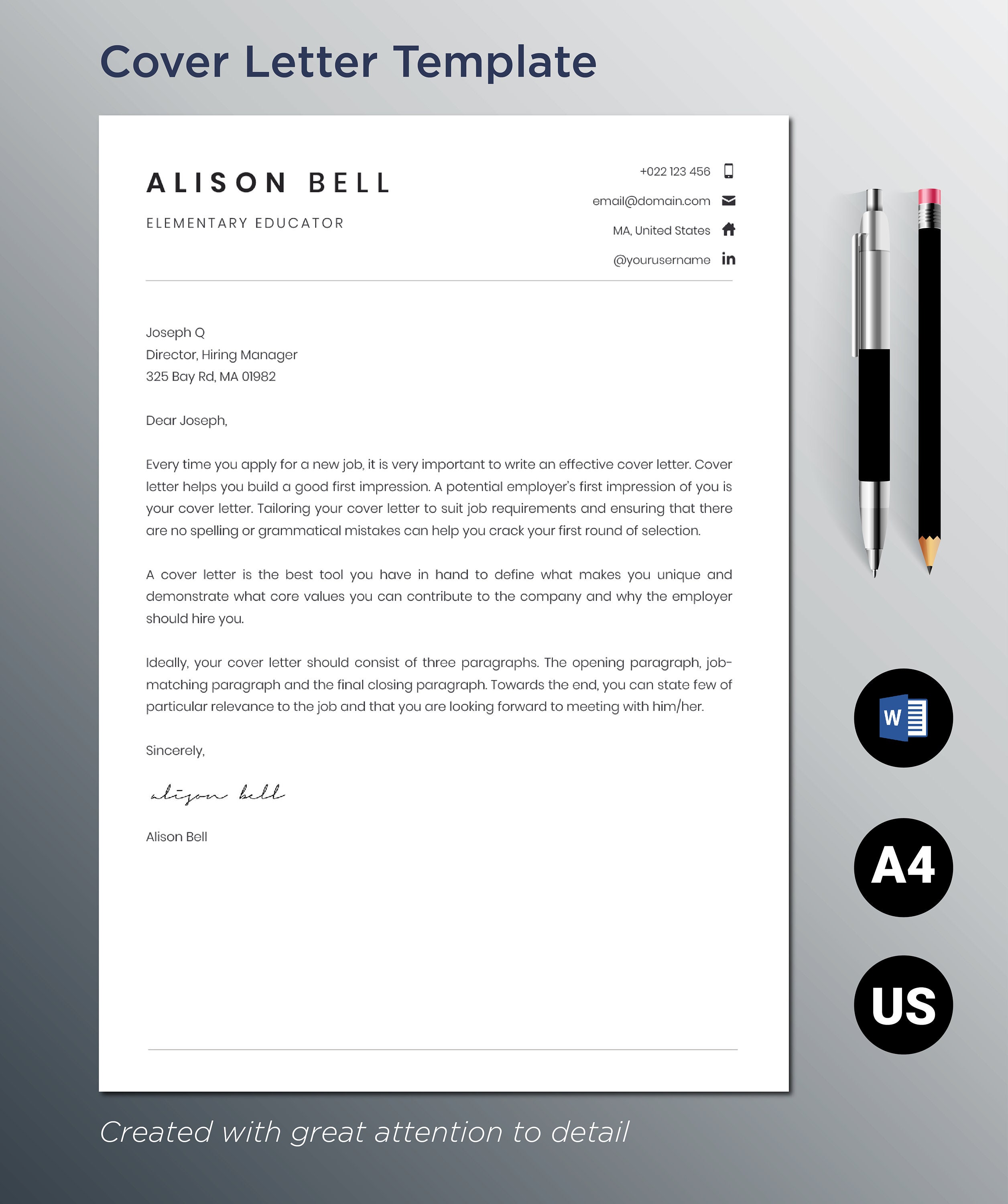 Educator Resume Template for Word, Free Cover Letter & Reference ...