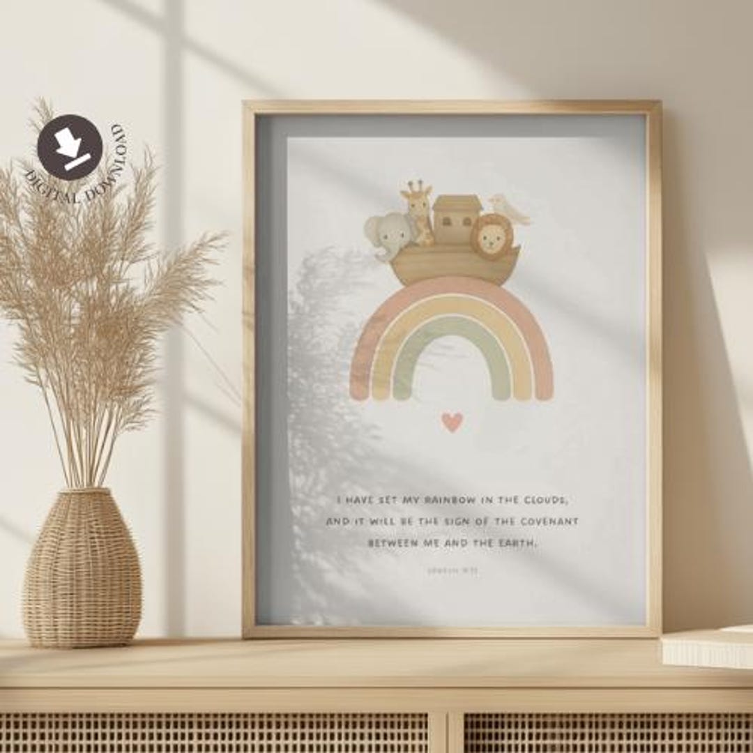 Rainbow Bible Verses Poster for Kids Room | Christian Wall Art ...