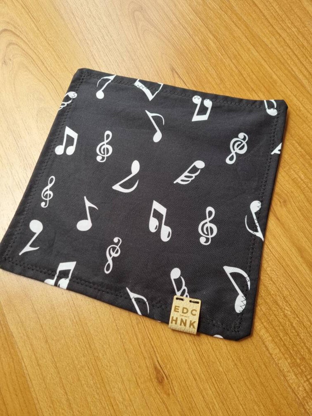 Music Notes EDC Hank 20x20cm Black Microfibre Backing Pocket Square ...