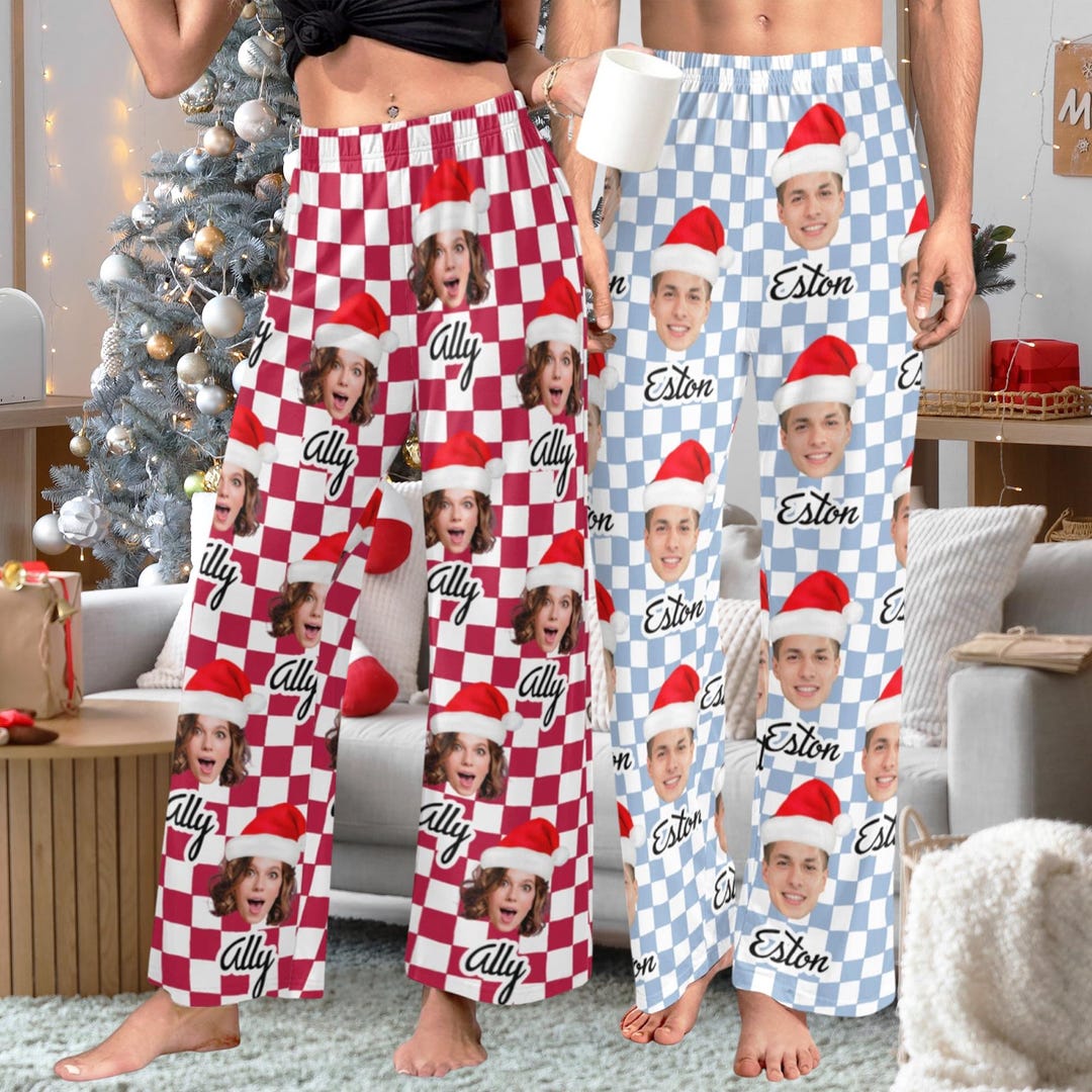 Personalized Christmas Face Pajama Pants Plaid: Custom Photo Pyjama ...