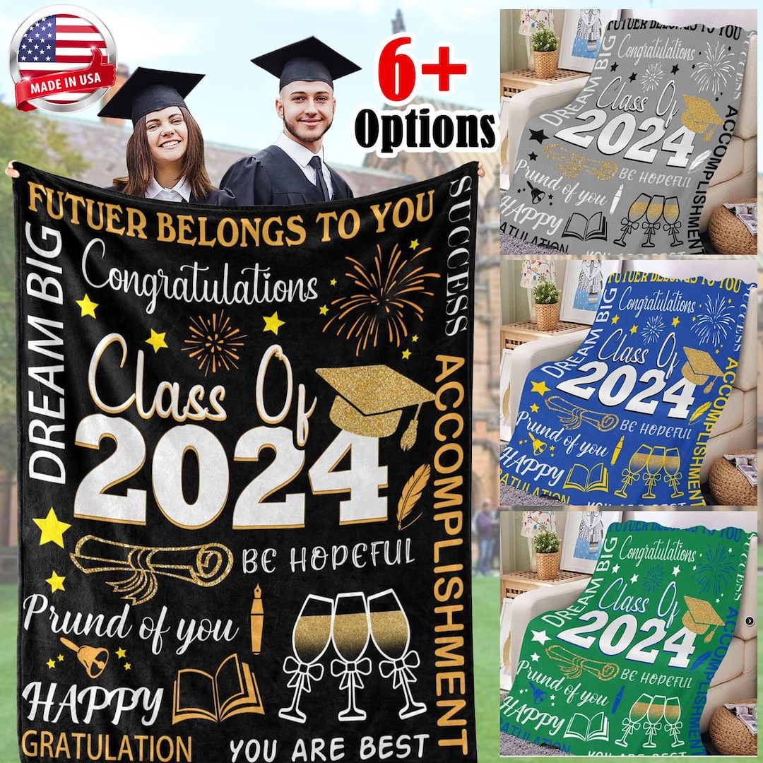 Customized Class of 2024 Blanket, Personalized Photo Text Name ...
