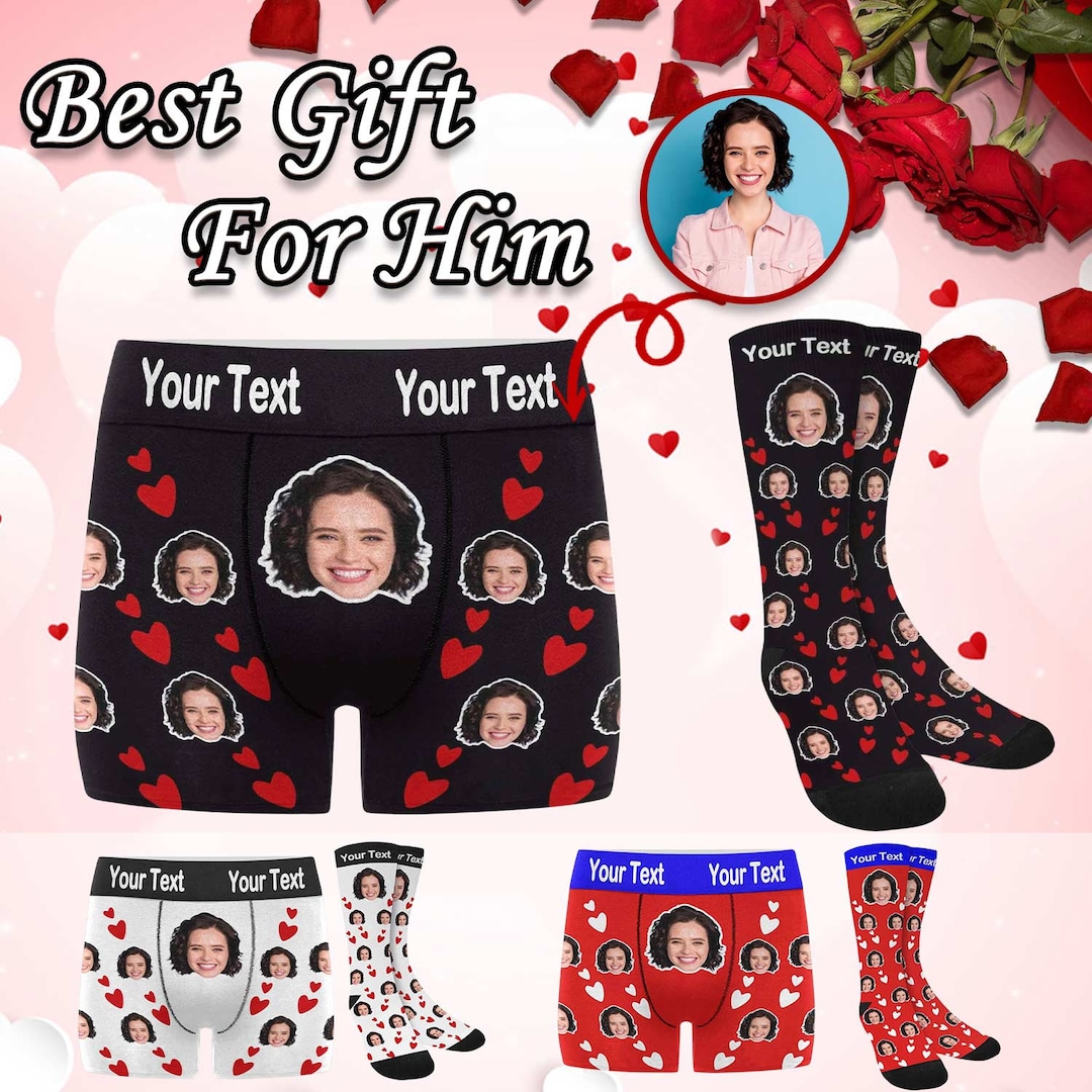 Custom Face Boxers Sock, Text on Underwear Waistband, Face on Boxer ...