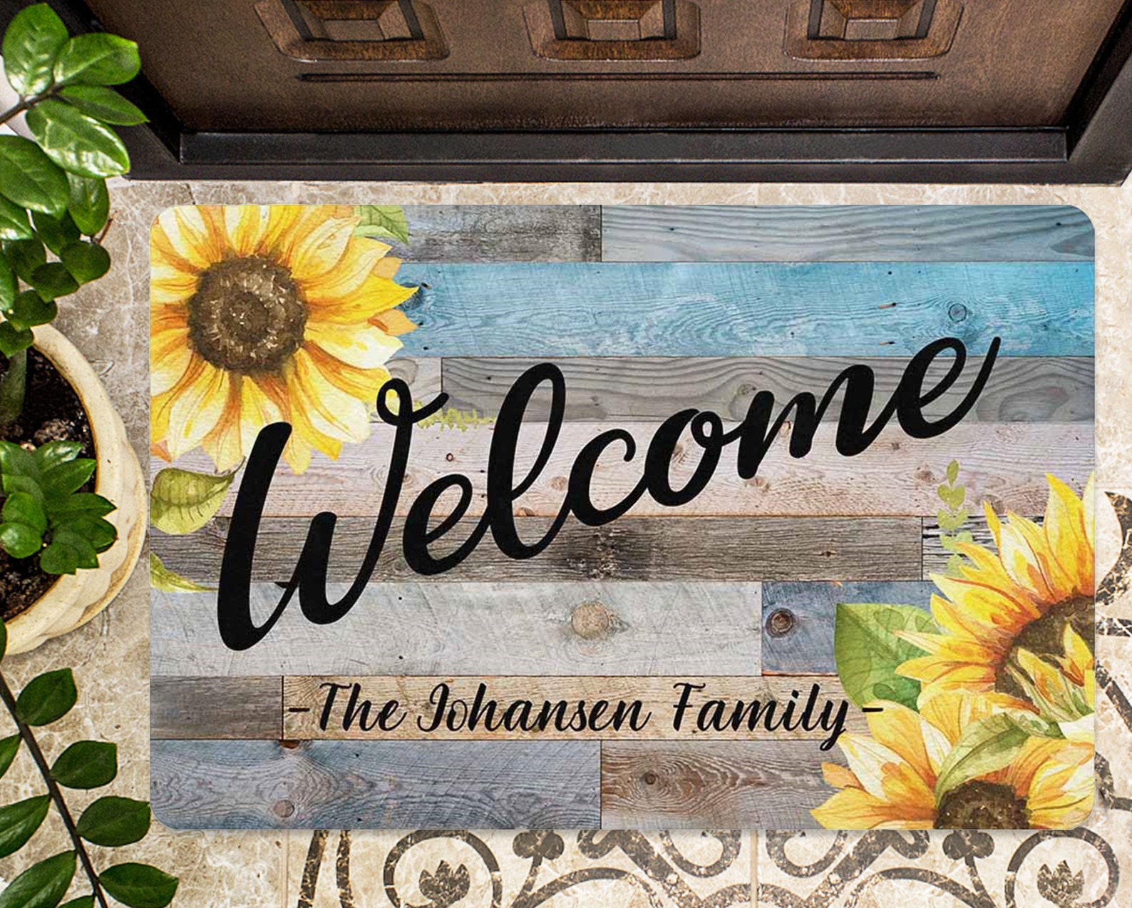 Personalized Name Sunflower Doormat Indoor Custom Welcome Mat | Etsy