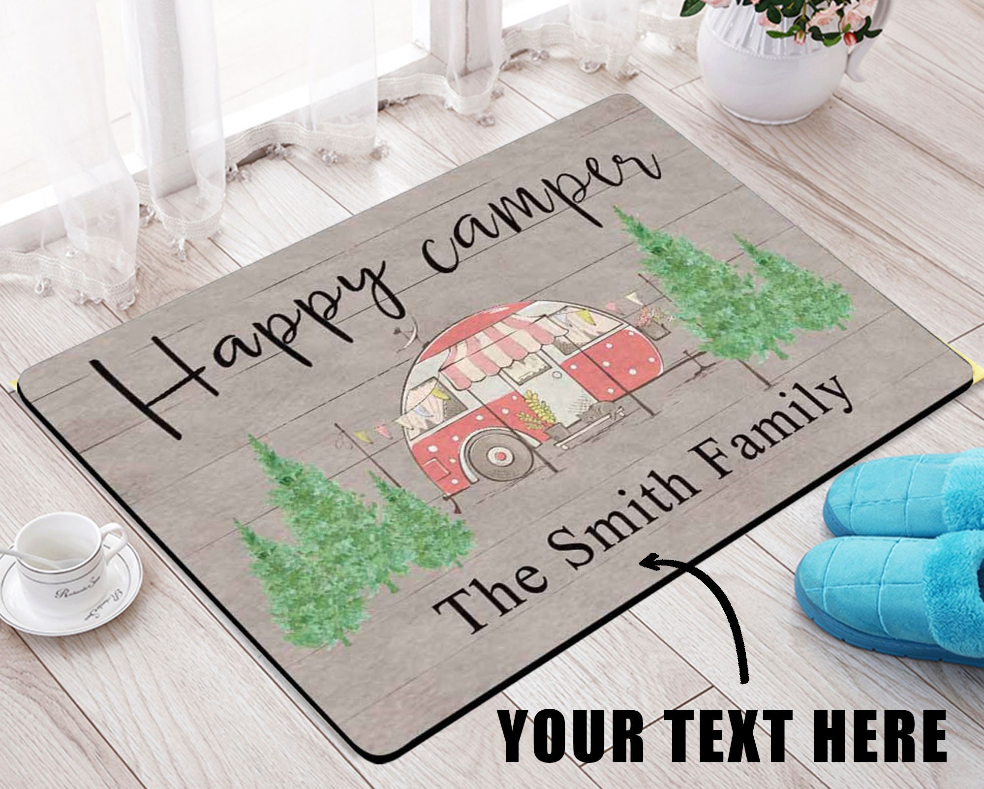 Happy Camping Doormat Personalized Camper Doormat Outdoor Etsy