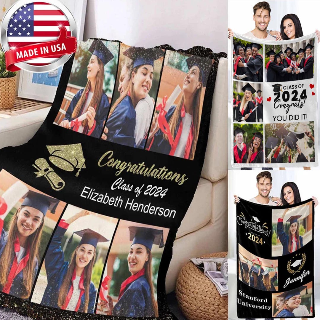 Personalized Graduation 2024 Photo Blanket, Graduation Class of 2024 ...