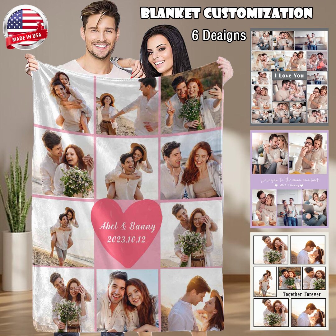 Personalized Photo Blanket for Couple, Custom Photo Collage Blanket ...