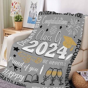Customized Class of 2024 Blanket, Personalized Photo Text Name ...
