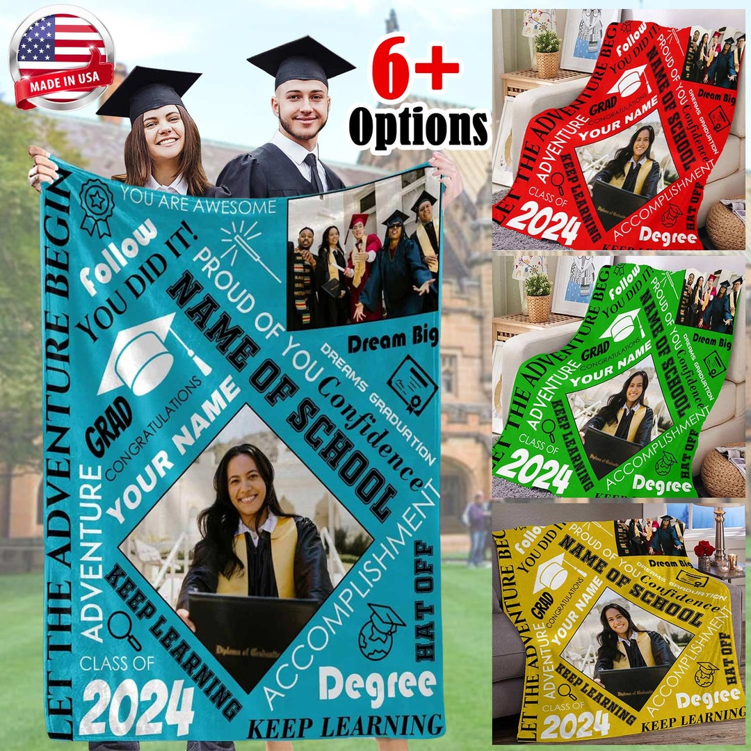 Custom Graduation Blankets With Photo Text, Personalized Class of 2024 ...