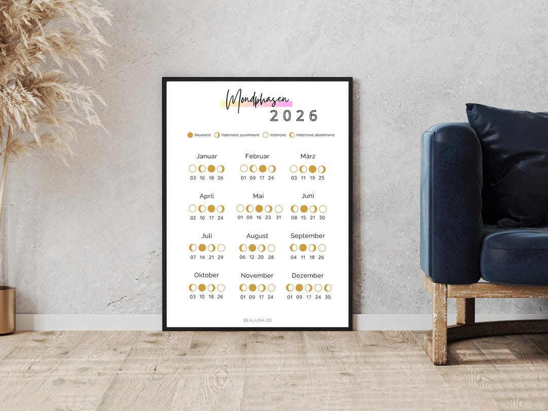 Poster Moon Phases 2026 / Lunar Calendar / Moon Guide / Astrology ...