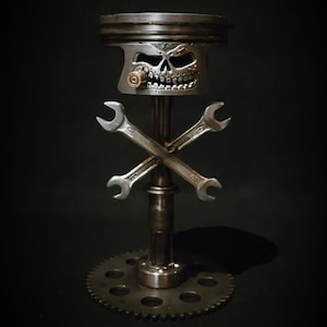 Carving Piston Skull Face Sculpture Metal Art Figurine Handmade Piston ...