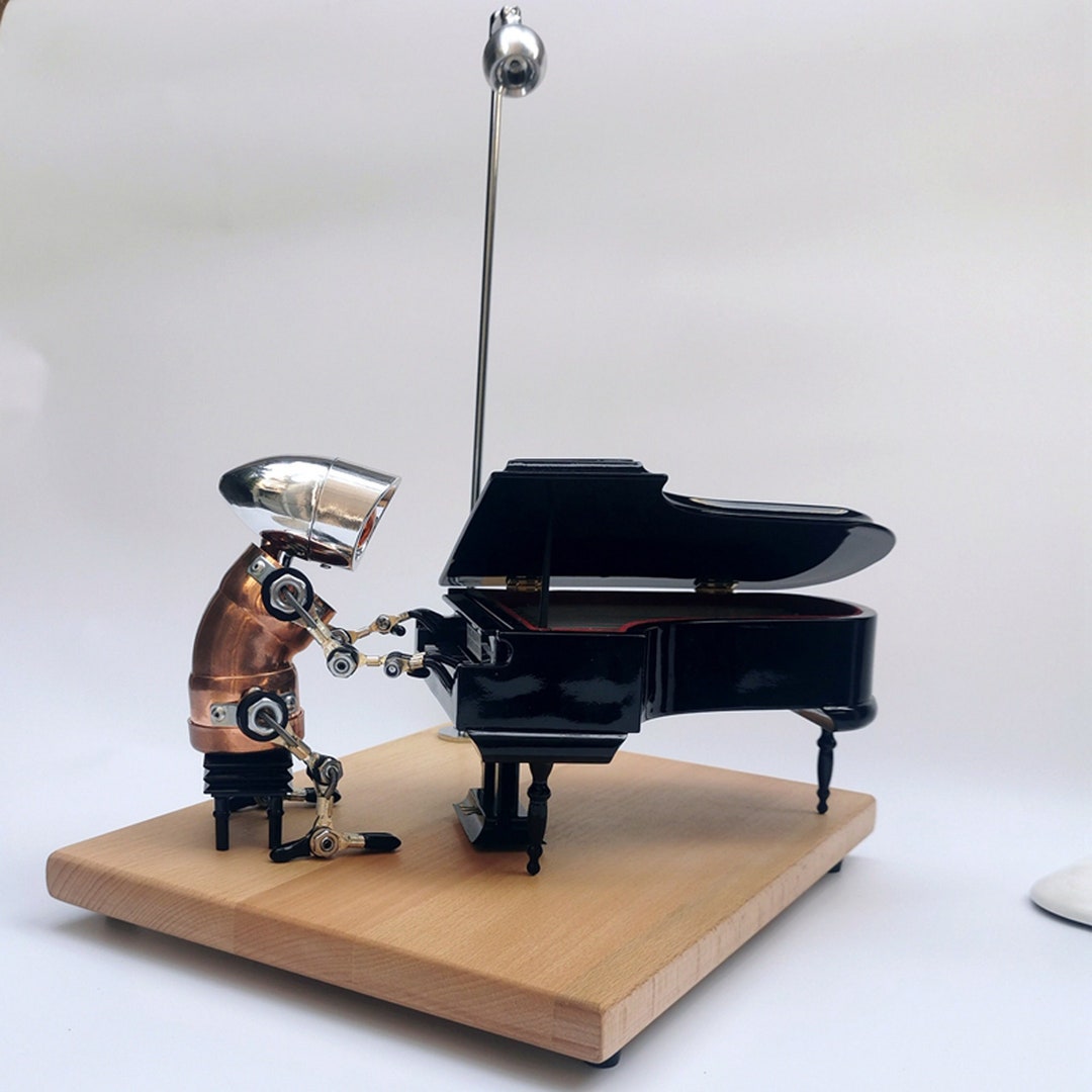 Handmade Steampunk Robot Desk Decor Playing the Piano Music Box With a ...
