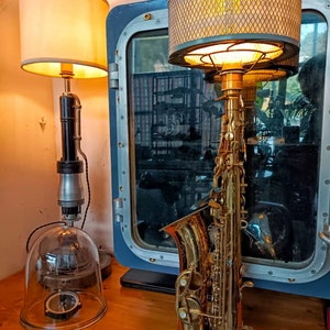 Saxophone Lamp With Air Filter Shade, Handmade Vintage Industrial Music ...