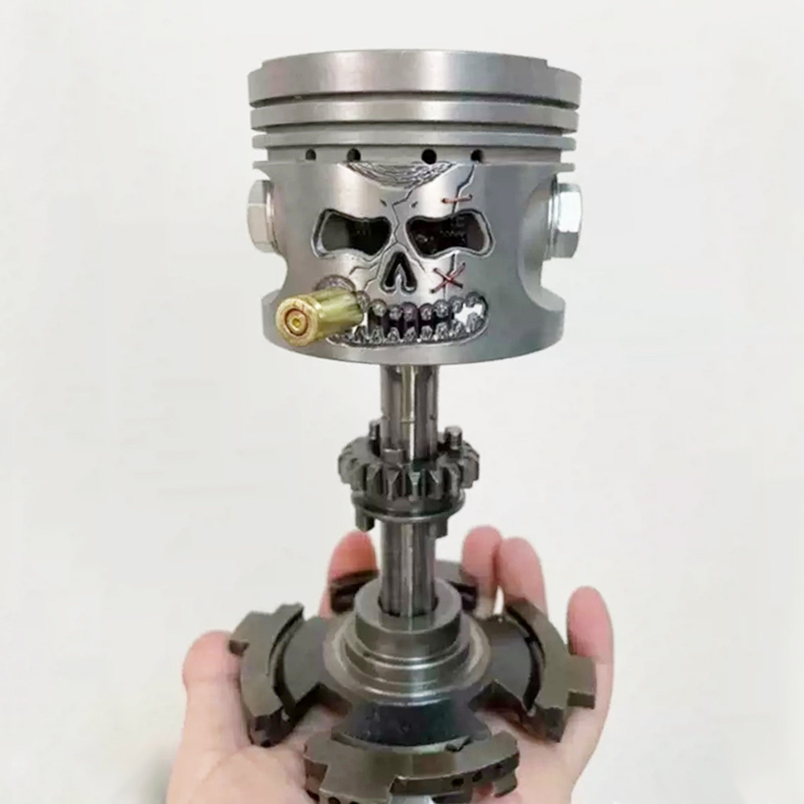 Carving Piston Skull Face Sculpture, Metal Art Figurine, Handmade ...