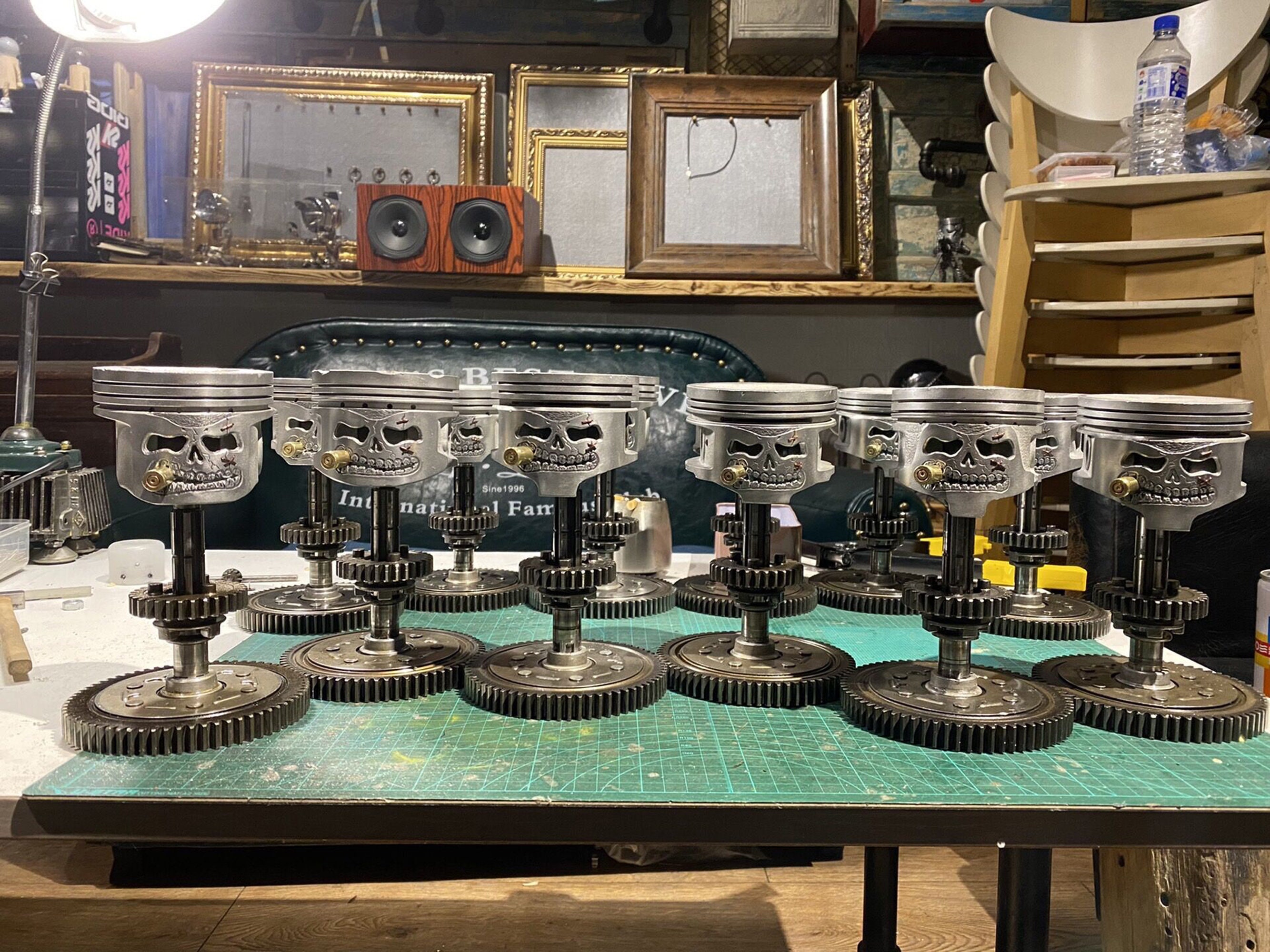 Carving Piston Skull Face Sculpture Metal Mechanical Art | Etsy