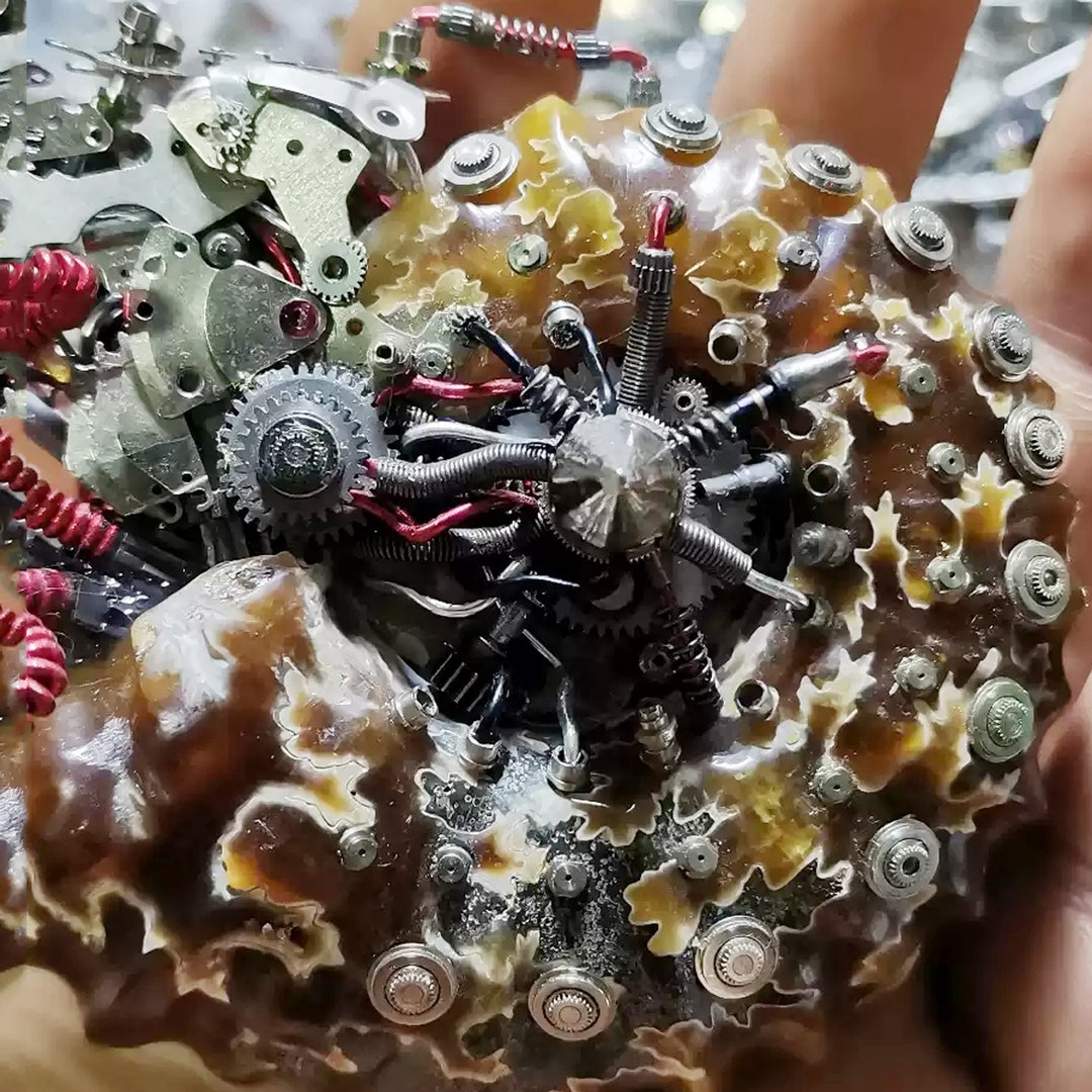 Mechanical Ammonite Fossil Robotics Steampunk Sculpture Originally Designed Handcrafted Ornament ...