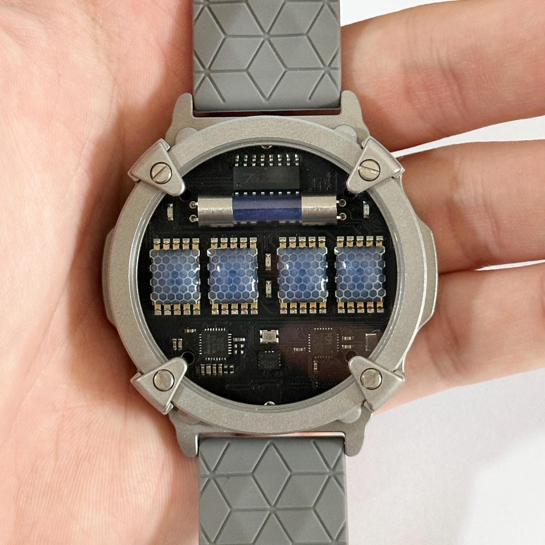 Cyberpunk Nixie Watch, Titanium Case, Neat Circuit, Wireless Charging ...