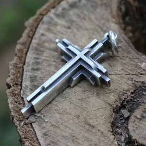 Silver Cross Pendant Necklace, A Unique and Edgy Accessory, Handcrafted ...