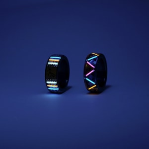 Men's Glow Ring Glow Vials, Silver Band With Black Vulcanized Surface ...