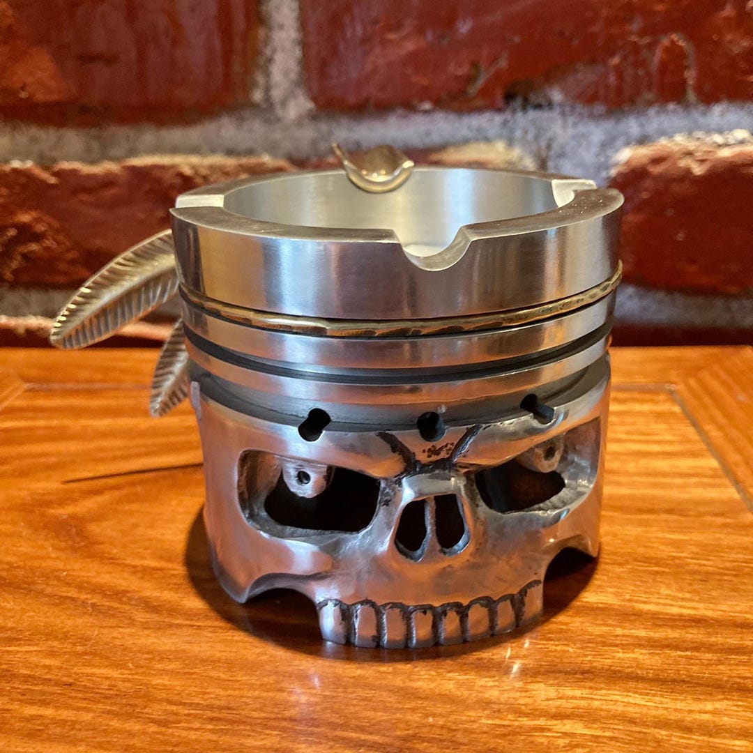 Piston Skull Ashtray: Metal Art Figurine, Car Enthusiast Gift - Etsy