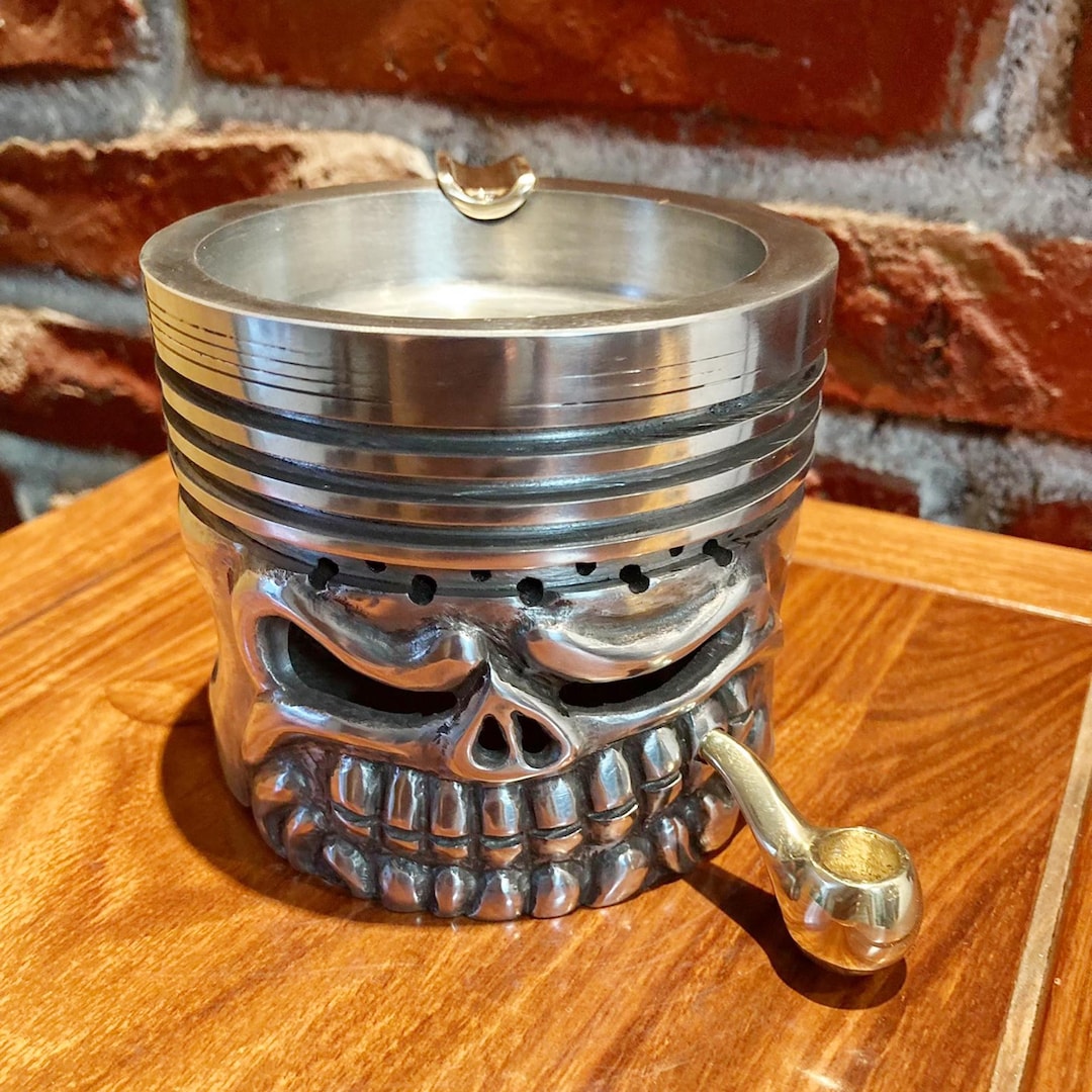 Carving Piston Skull Ashtray, Cigar Station, Metal Art Figurine, Piston ...