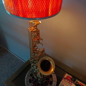 Saxophone Lamp With Air Filter Shade, Handmade Vintage Industrial Music ...