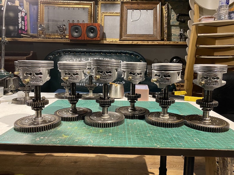 Carving Piston Skull Face Sculpture, Metal Art Figurine, Handmade ...