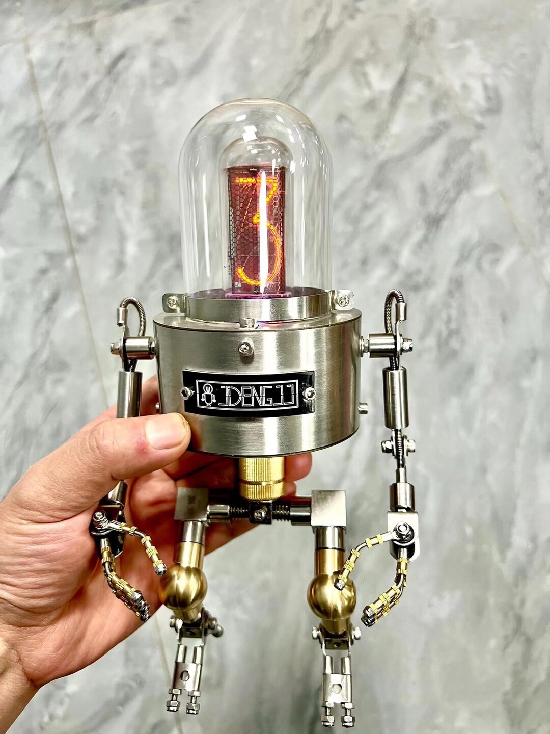 Nixie Tube Robot Clock, Table Desk Lamp, Battery Built Inside, SS Metal ...