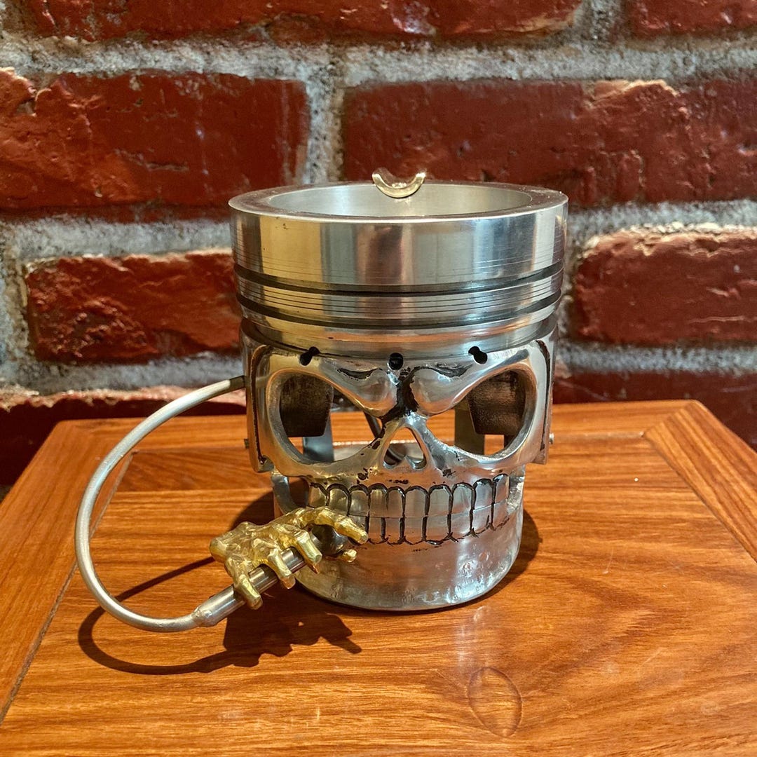 Carving Piston Skull Ashtray, Cigar Station, Metal Art Figurine, Piston ...