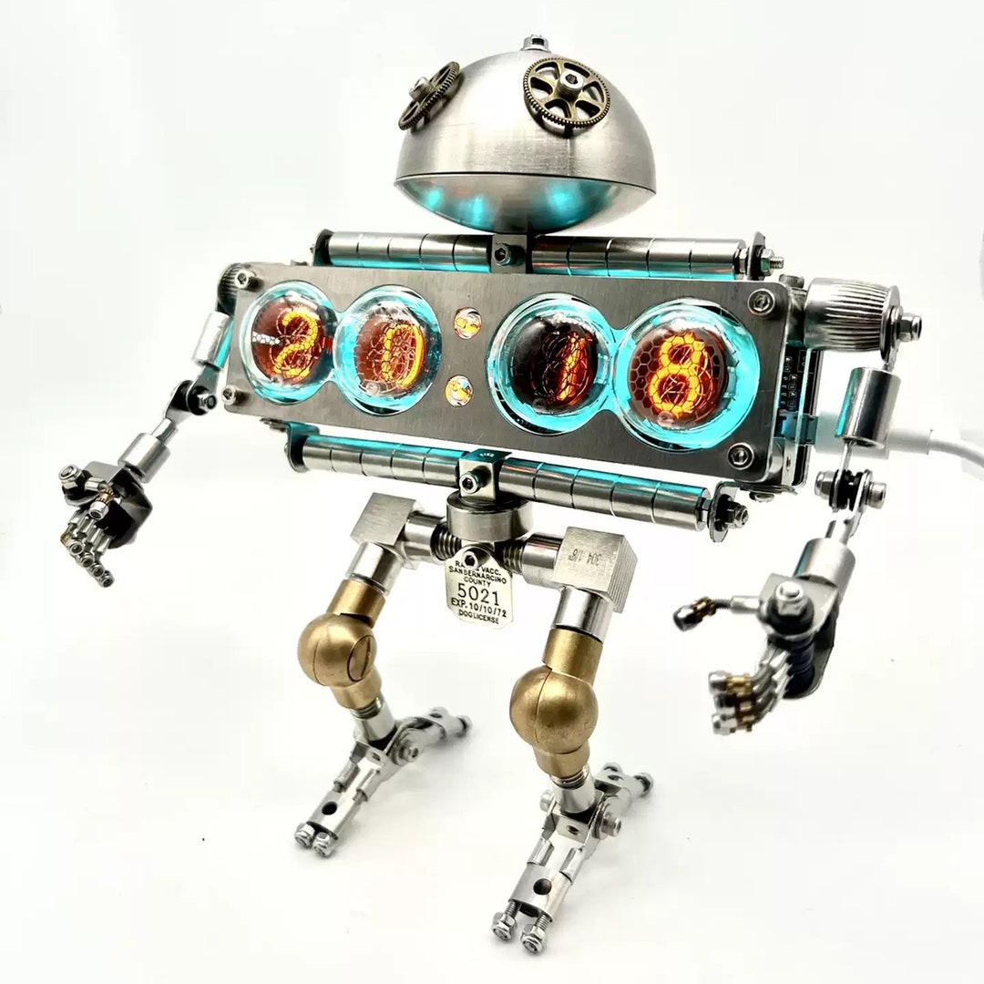 Nixie Tube Clock Robot Table Desk Lamp SS Metal Model Robots Sculpture ...