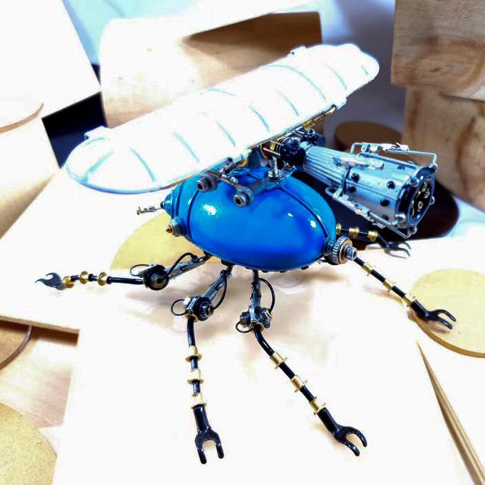 Mechanical Mutant Steampunk Beetle Metal 3D Blue Fixed Wing - Etsy