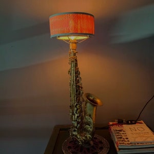Saxophone Lamp With Air Filter Shade, Handmade Vintage Industrial Music ...
