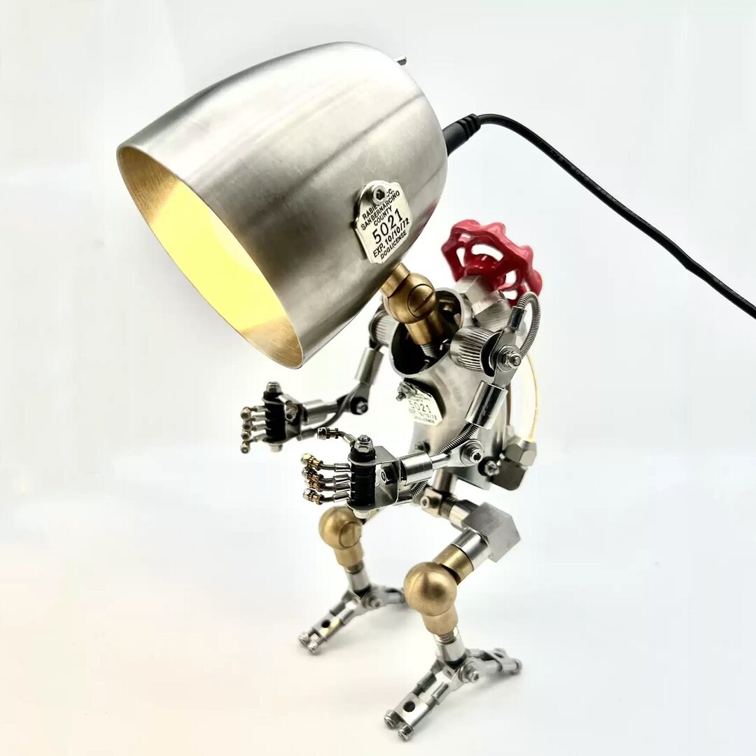 Steampunk Robot With a Bulb Head Table Desk Lamp Metal Model Light ...