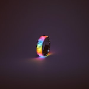 Men's Glow Ring in Rainbow Color, Black Silver Band With Full Circle ...