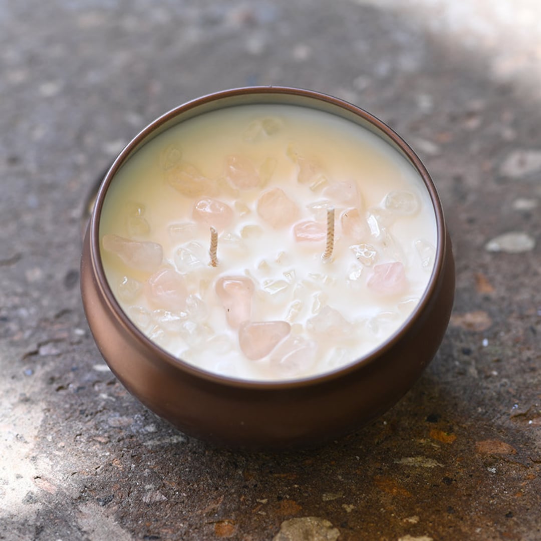 Self Love Rose Quartz Candle | Heart Chakra Healing Crystal Candle ...
