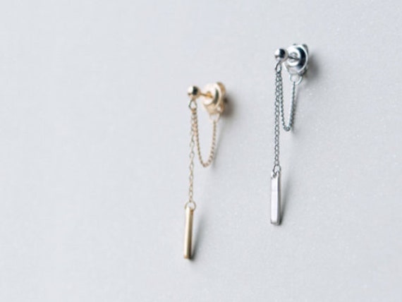 Gold Silver Bar Chain Dangle Earrings Dangle and Drop - Etsy