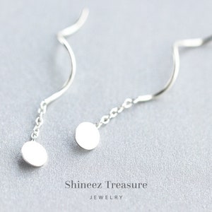 Minimalist Circle Silver Threader Earrings Dangle Threader - Etsy