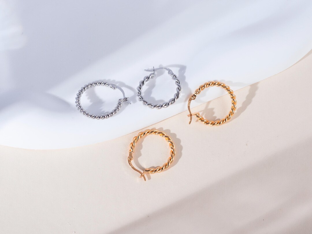 925 Sterling Silver Twist Hoop Earrings, Silver Geometric Hoop Earrings ...