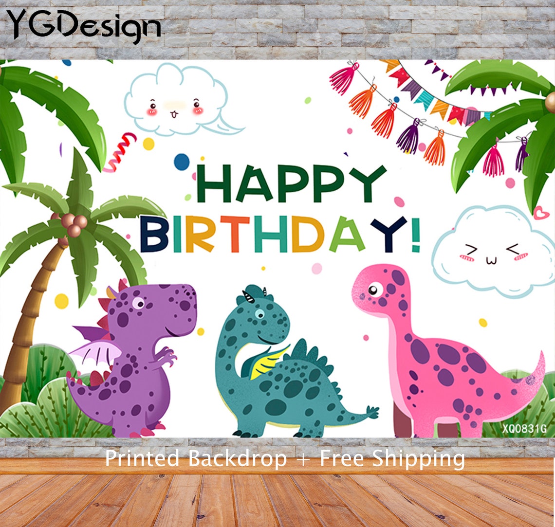 Jungle Party Cartoon Dinosaur Party Backdrop Kids 1st - Etsy