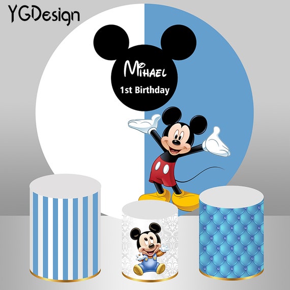 Blue Mickey Mouse Round Backdropcustom Kids 1st Birthday | Etsy