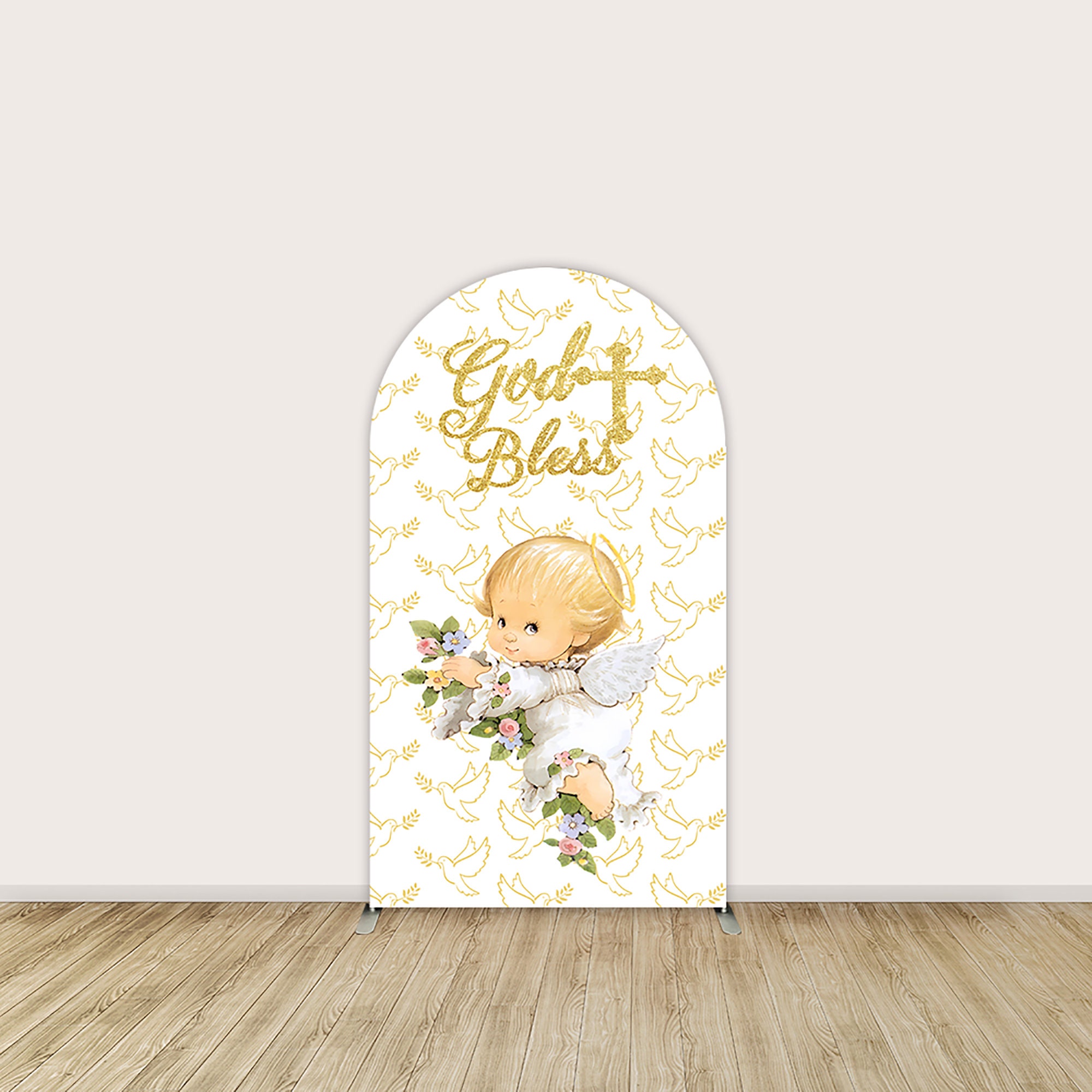 Gold Theme God Bless Arch Backdrop Chiara Wall My First Holy Communion ...