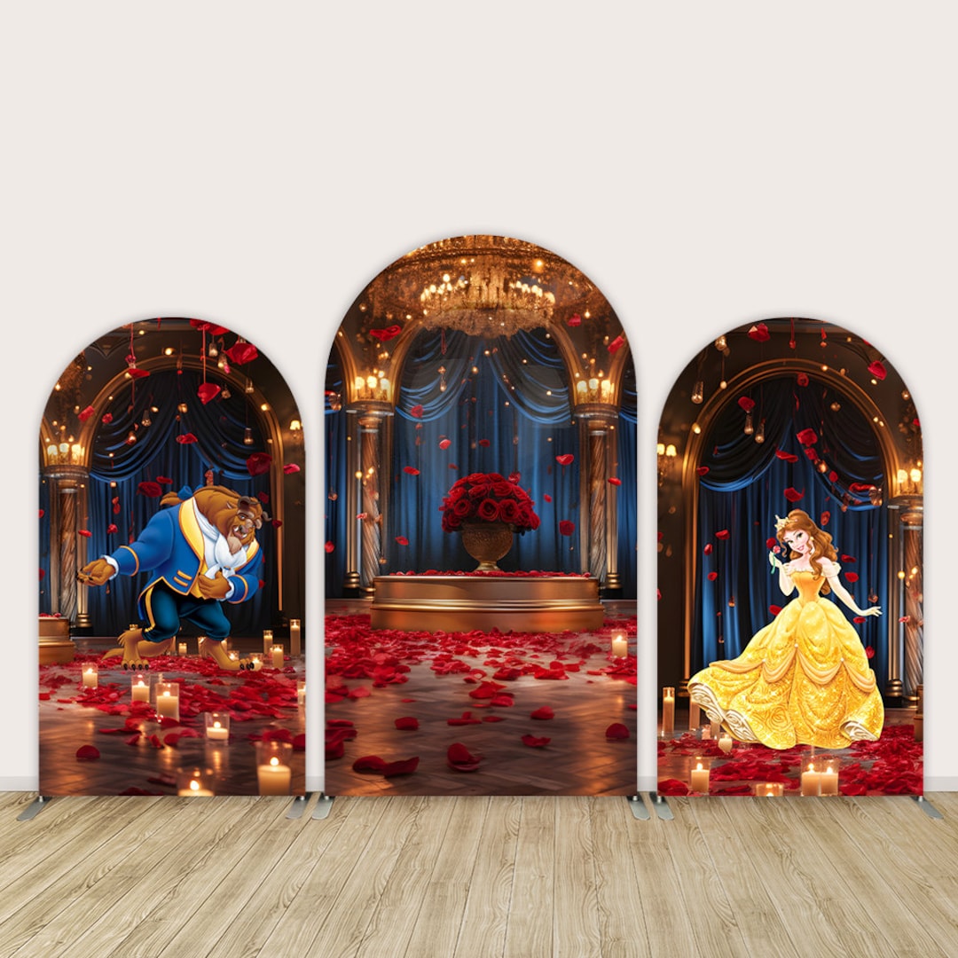 Princess Belle Birthday Arch Backdrop Cover, Beauty and the Beast Party ...